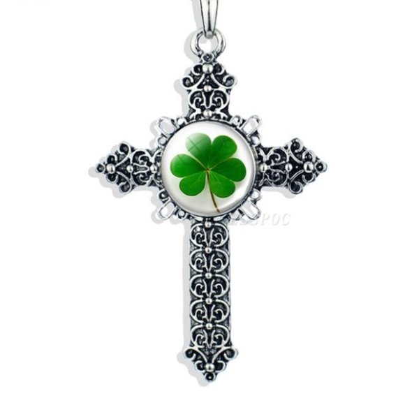 Jewelry | Lucky Shamrock Four Leaf Clover Irish Cross Pendant Necklace ...